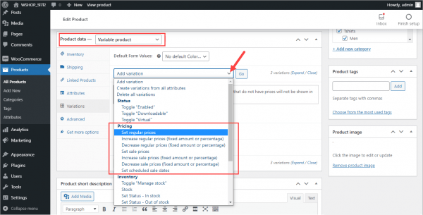 Bulk Editing Pricing For Multiple Variations In Woocommerce Store Manager For Woocommerce